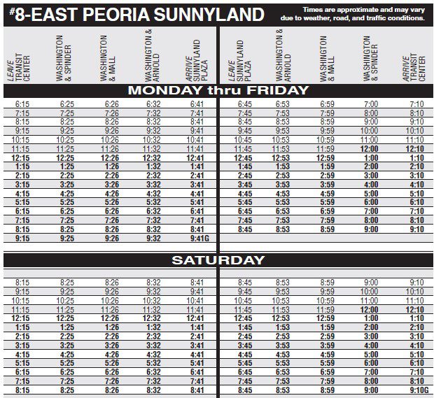 #8 East Peoria Sunnyland - CityLink | Greater Peoria Mass Transit District