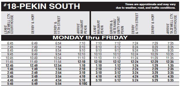 #18 Pekin South - CityLink | Greater Peoria Mass Transit District